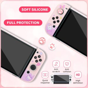 RHOTALL Cute for Carrying Case Set for Nintendo Switch OLED, Pink Storage Case for Switch OLED and Accessories with Protective Case, Screen Protector, Adjustable Shoulder Strap, 2 Thumb Caps