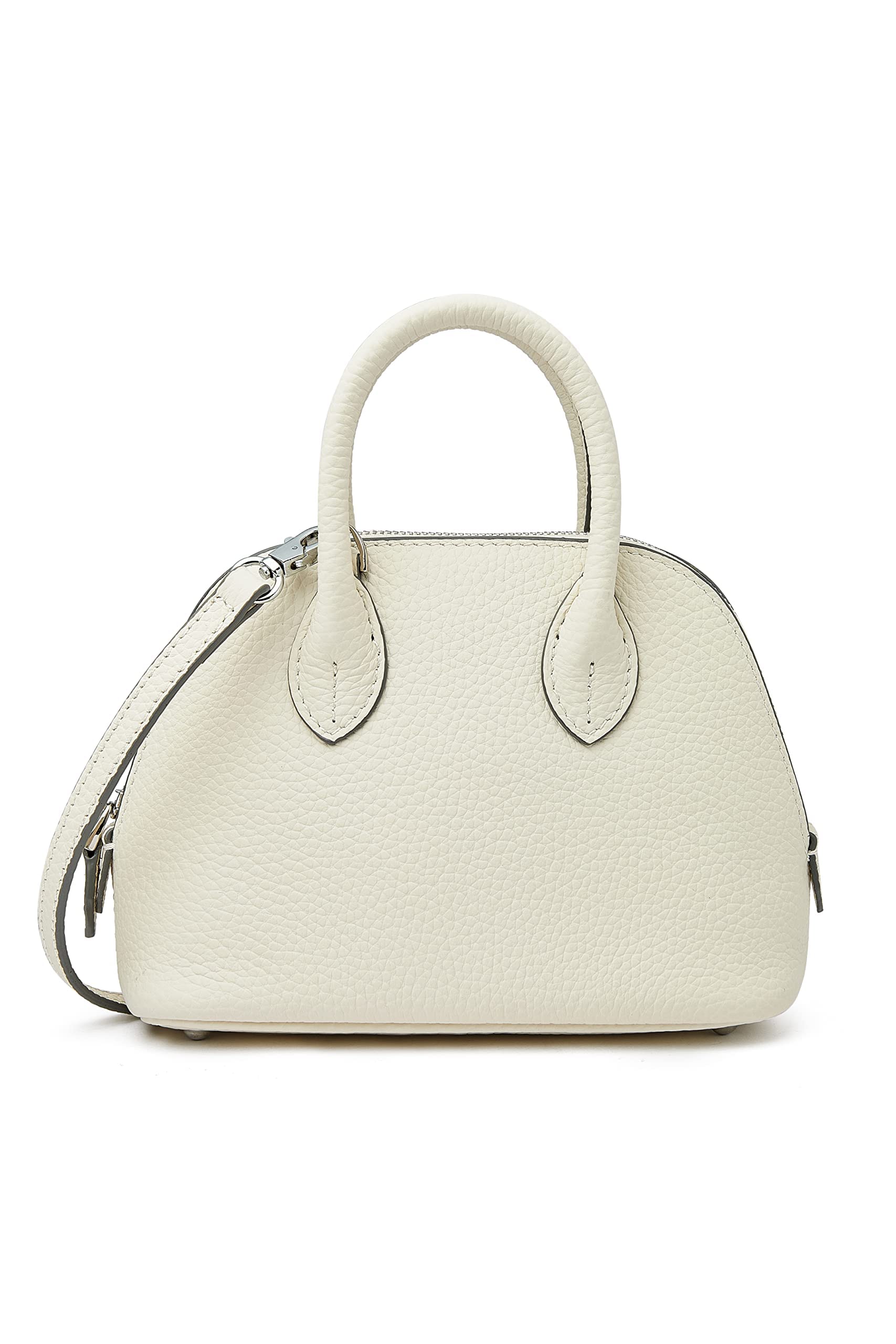 DORIS&JACKY Small Leather Dome Crossbody Bag Cute Shell Shape Zip Around Handbags (2-Off White)