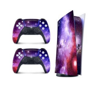 ps5 purple galaxy skin for playstation 5 console and 2 controllers, space skin vinyl 3m decal stickers full wrap cover (disk edition) (digital edition)