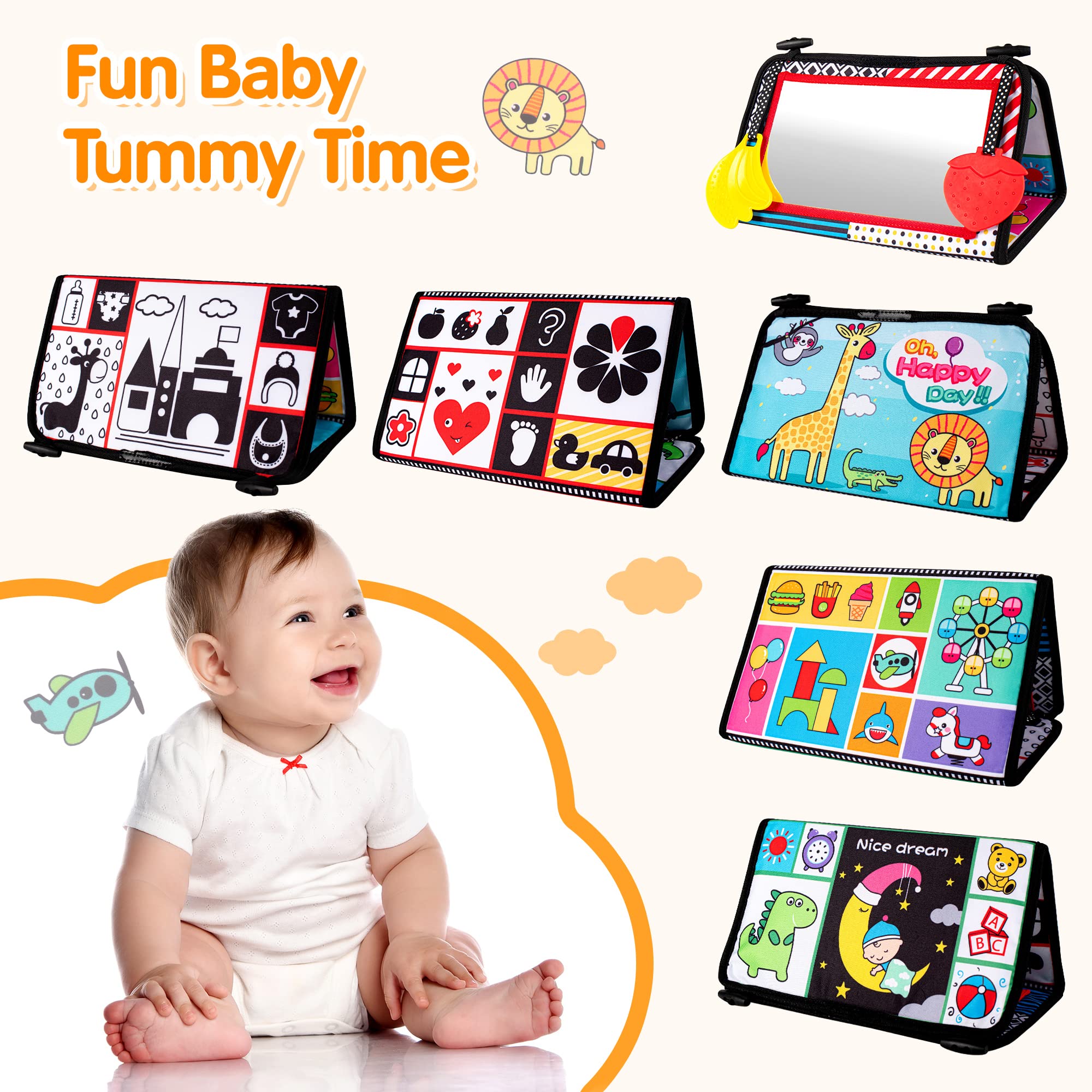 SYNARRY Tummy Time Mirror, Baby Mirror Tummy Time Floor Mirror, High Contrast Black and White Baby Toys 0 3 6 Months Brain Developmental Newborn Infant Crawling Toy Gift 0-3 0-6 6-12 Months