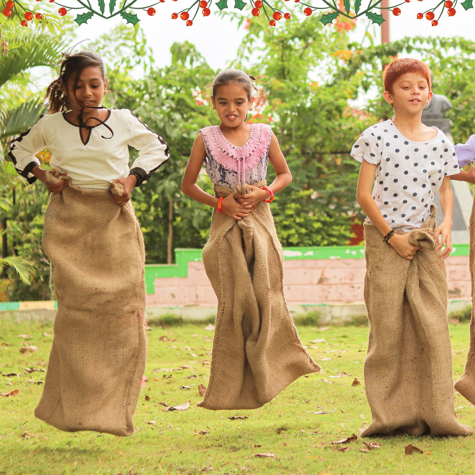 12 Pack Burlap Sack Race Bags 24 x 40 Inch Large Burlap Sack Potato Sack Outdoor Lawn Games for Holiday Birthday, Family Reunion, Carnival, Easter, Halloween, Plant Frost Protection(12 Pcs)