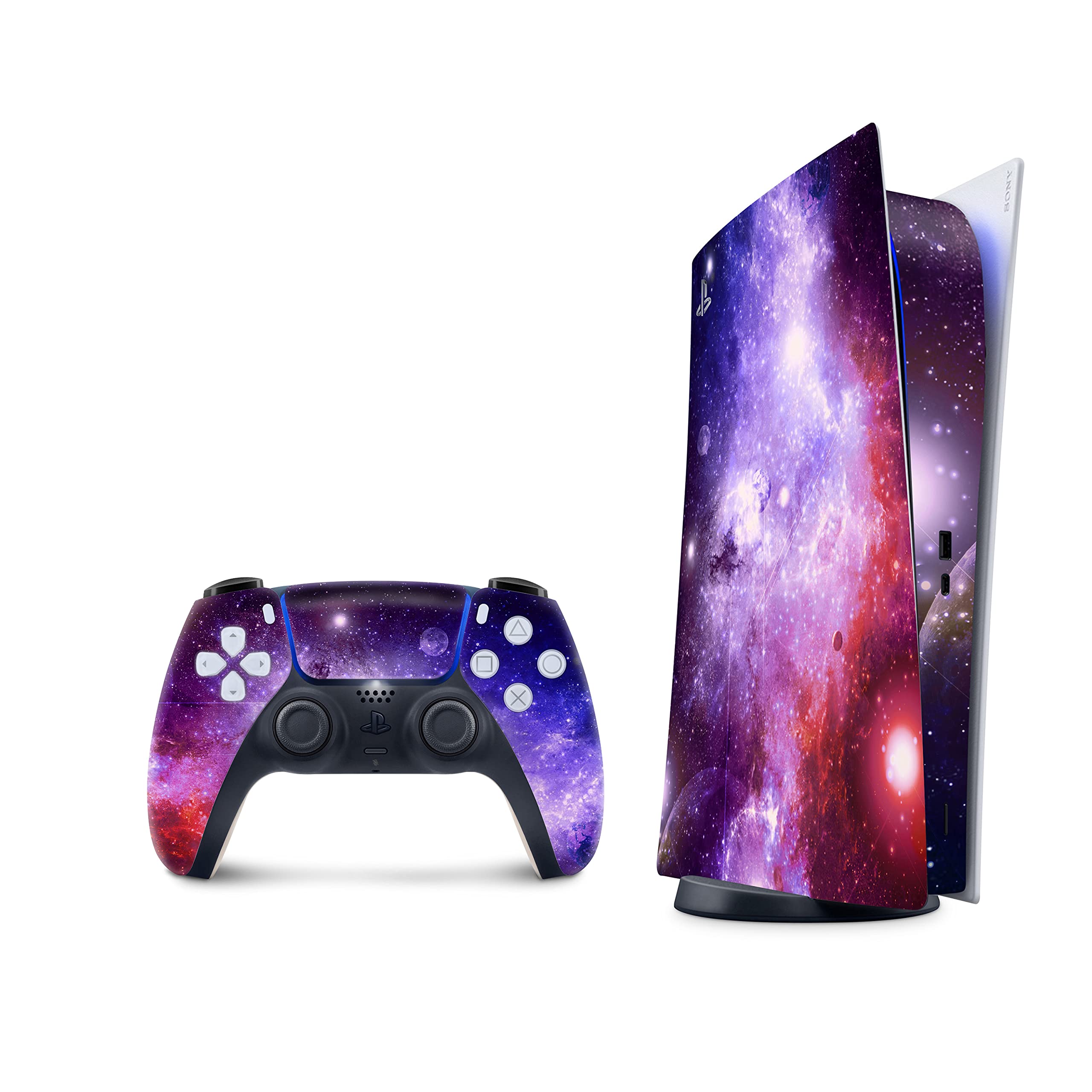 PS5 Purple Galaxy Skin for Playstation 5 Console and 2 Controllers, Space Skin Vinyl 3M Decal Stickers Full wrap Cover (Disk Edition) (Digital Edition)