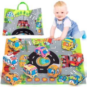 synarry soft car toys for 1 year old boy, baby boy toys 6 to 12 months 12-18 months, kid toy cars for 1 year old boys infant with 1 mat/storage bag, 1st birthday gifts for toddler toys age 1(9 sets)