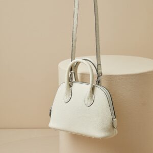 DORIS&JACKY Small Leather Dome Crossbody Bag Cute Shell Shape Zip Around Handbags (2-Off White)