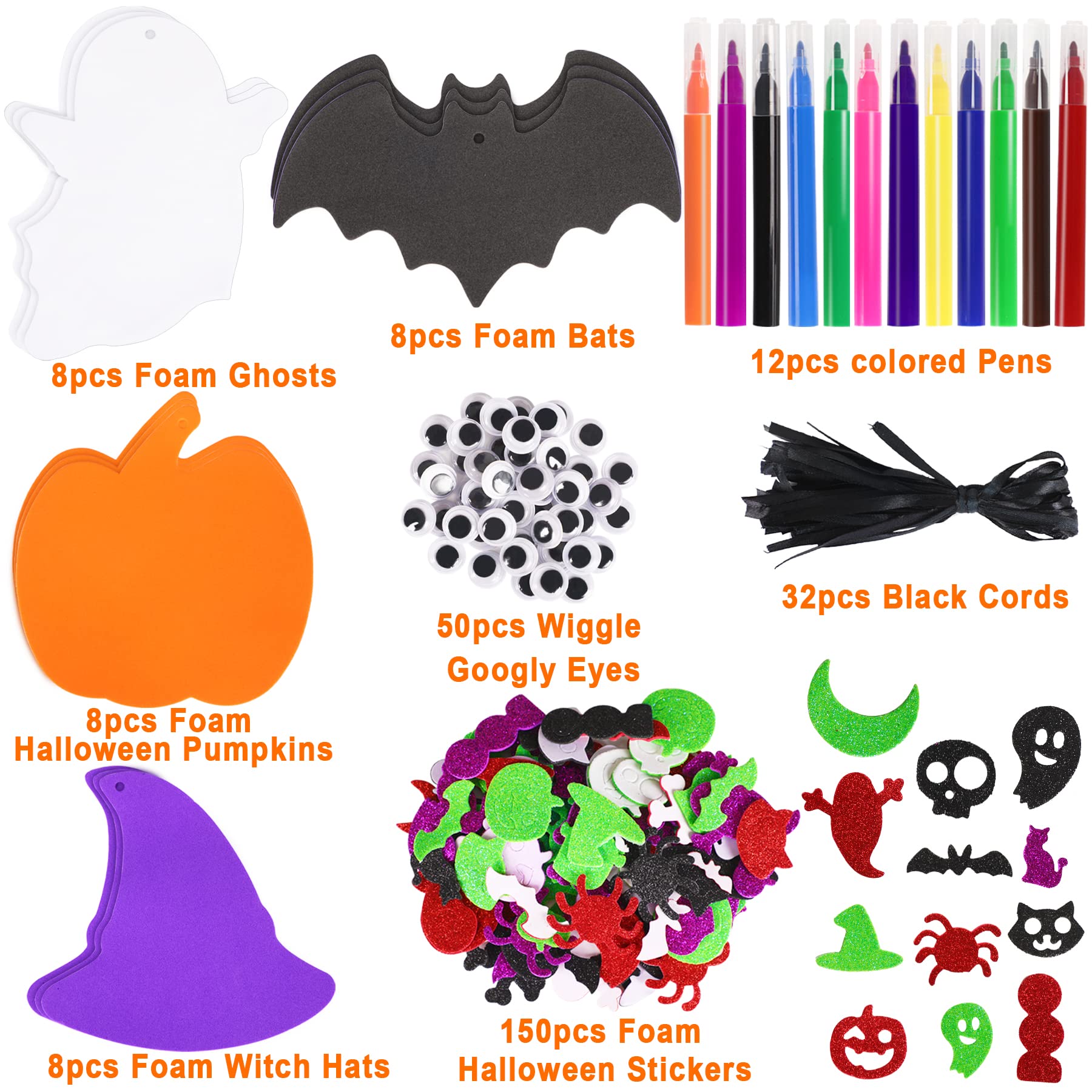 JULBEAR 276 Pcs Halloween Foam Stickers Glitter Crafts Stickers DIY Kits Adhesive Foam Art Stickers for Kids Halloween Decoration Party Supplies