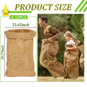 12 Pack Burlap Sack Race Bags 24 x 40 Inch Large Burlap Sack Potato Sack Outdoor Lawn Games for Holiday Birthday, Family Reunion, Carnival, Easter, Halloween, Plant Frost Protection(12 Pcs)