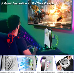 SIKEMAY PS5 Plates Console Accessories with Cooling Vent and RGB LED Light Strip for PlayStation 5 Disc Edition, PS5 Cover Face Plates Hard Shockproof Side Shell Skin, 8 Colors 400 Effects - Silver