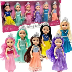 little dolls set with mini princess dolls for girls – princess toy dolls for dollhouse –small doll mini princess figures with tiaras, hair accessories