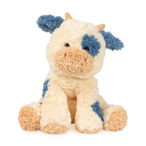 gund cozys collection cow, stuffed animal for ages 1 and up, spring decor plush toy, cream/blue, 10”