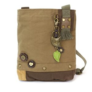 chala patch cross-body women handbag, canvas messenger bag, metal charming owl - olive