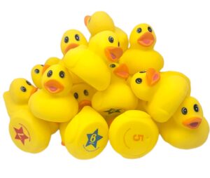 yellow rubber 2.5" ducky matching game (20 pack) 1 to 10 numbers. soft rubber duckies. (10 starred & 10 unstarred) memory game for kids. fun educational learning toy preshcoolers develops memory