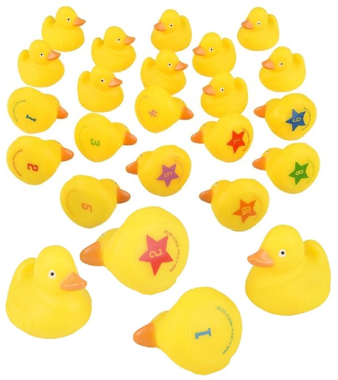 Yellow Rubber 2.5" Ducky Matching Game (20 Pack) 1 to 10 Numbers. Soft Rubber Duckies. (10 starred & 10 unstarred) Memory Game for Kids. Fun Educational Learning Toy Preshcoolers Develops Memory