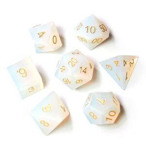 opalite dice 7 pieces d&d gem dice set dnd polyhedarl dice set, free dice bag, used in dungeons and dragons rpg game