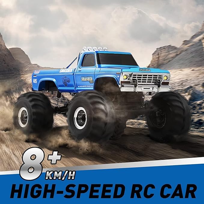 EAZYRC X FMS Fcx24 Smasher 1/24 RC Crawler RTR, RC Monster Truck 4x4, 8+ kph 2-speeds Transmission Off-Road with Battery,USB Charger and 2.4Ghz Remote Control for Adult (Blue)