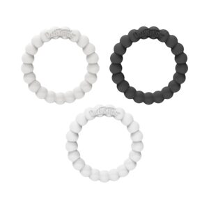 dr. brown's flexees beaded teether rings, 100% silicone, soft & easy to hold, encourages self-soothe, 3 pack, black, white, gray, bpa free, 3m+