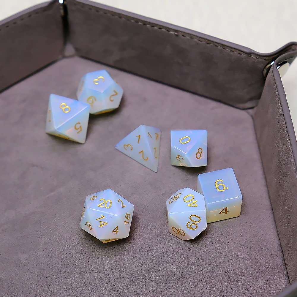 Opalite Dice 7 Pieces D&D Gem Dice Set DND Polyhedarl Dice Set, Free Dice Bag, Used in Dungeons and Dragons RPG Game