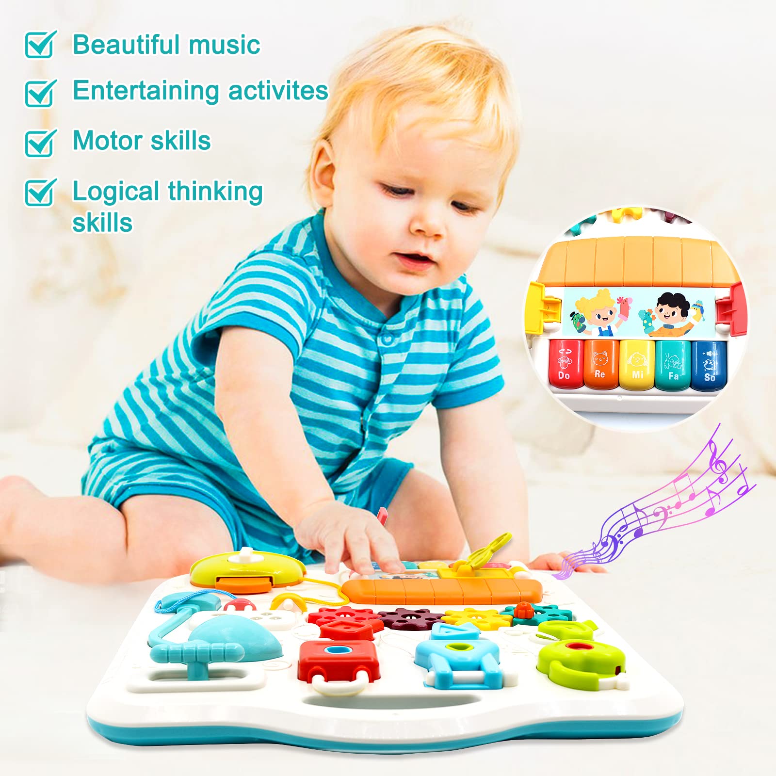 BAYMI Busy Board Activity Table Baby Musical Toy with Lights and Melodies, Great Toddler Toy Gift for 1 2 3 Year Old Boys & Girls (Classic Stem Version)