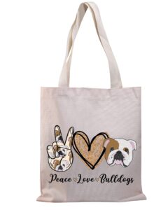 bdpwss english bulldog tote bag for women bulldog mom gift bulldog owner gift peace love bulldog canvas shoulder bag (peace bulldogs tg)