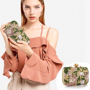 Clutch Purse Women Floral Embroidery Evening Bag Elegant Crossbody Bag Handbags for Wedding Cocktail Party Prom Banquet (Dark Yellow)