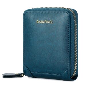 chanpincl rfid wallets for women genuine leather zipper purses secure large capacity multi-card clutch colourful travel wallets (bule)