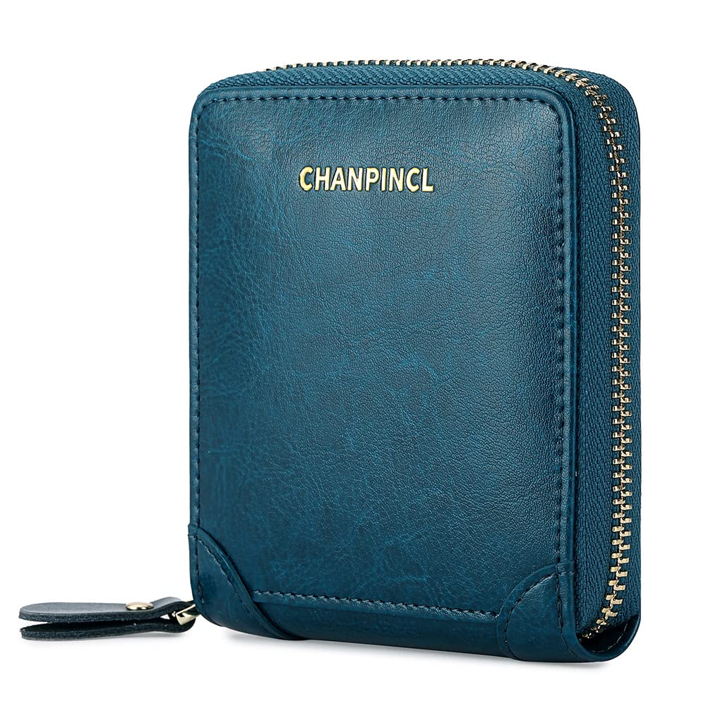 CHANPINCL RFID Wallets for women Genuine Leather Zipper Purses Secure Large Capacity Multi-card Clutch colourful Travel Wallets (Bule)