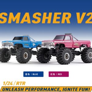 EAZYRC X FMS Fcx24 Smasher 1/24 RC Crawler RTR, RC Monster Truck 4x4, 8+ kph 2-speeds Transmission Off-Road with Battery,USB Charger and 2.4Ghz Remote Control for Adult (Blue)