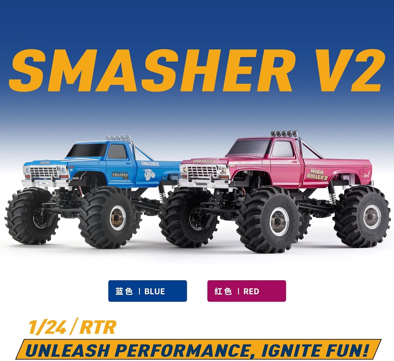 EAZYRC X FMS Fcx24 Smasher 1/24 RC Crawler RTR, RC Monster Truck 4x4, 8+ kph 2-speeds Transmission Off-Road with Battery,USB Charger and 2.4Ghz Remote Control for Adult (Blue)