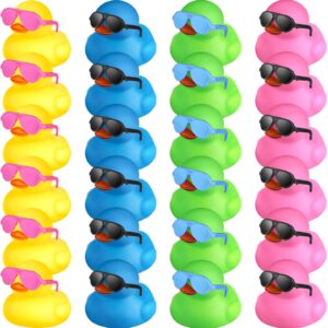 24 pcs mini rubber ducks with sunglasses, rubber ducks in bulk valentine duck bathtub toys for cruise valentines kids classroom gift exchange(yellow, blue, pink, black, green, eyeglasses)