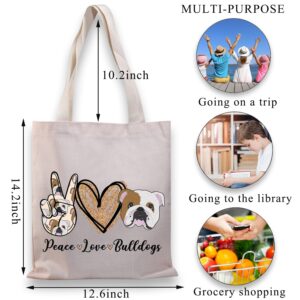 BDPWSS English Bulldog Tote Bag For Women Bulldog Mom Gift Bulldog Owner Gift Peace Love Bulldog Canvas Shoulder Bag (Peace bulldogs TG)