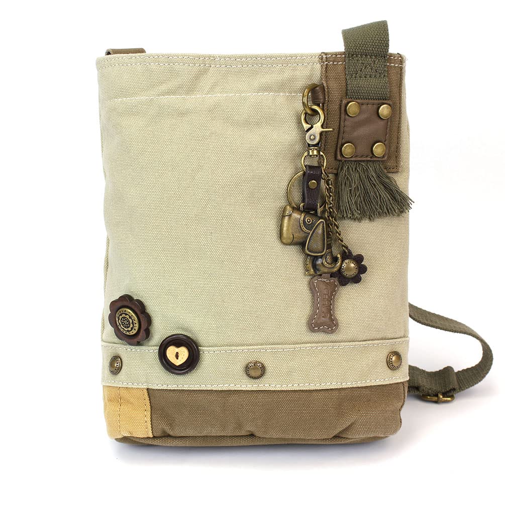 CHALA Patch Cross-Body Women Handbag, Canvas Messenger Bag, Metal Charming Dog - Sand