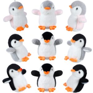 9 pcs mini penguin stuffed plush toys 4.3 inch cute penguin stuffed small penguin stuffed animal hanging penguin toys penguin party decorations for bag penguin pendant party favor gift(cute style)