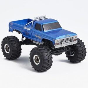 eazyrc x fms fcx24 smasher 1/24 rc crawler rtr, rc monster truck 4x4, 8+ kph 2-speeds transmission off-road with battery,usb charger and 2.4ghz remote control for adult (blue)