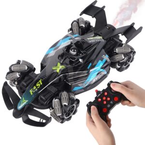 lulu home remote control stunt car with lights & fine mist, four-wheel drive rc stunt vehicle with music, boy toy car birthday/christmas new year gift for kids