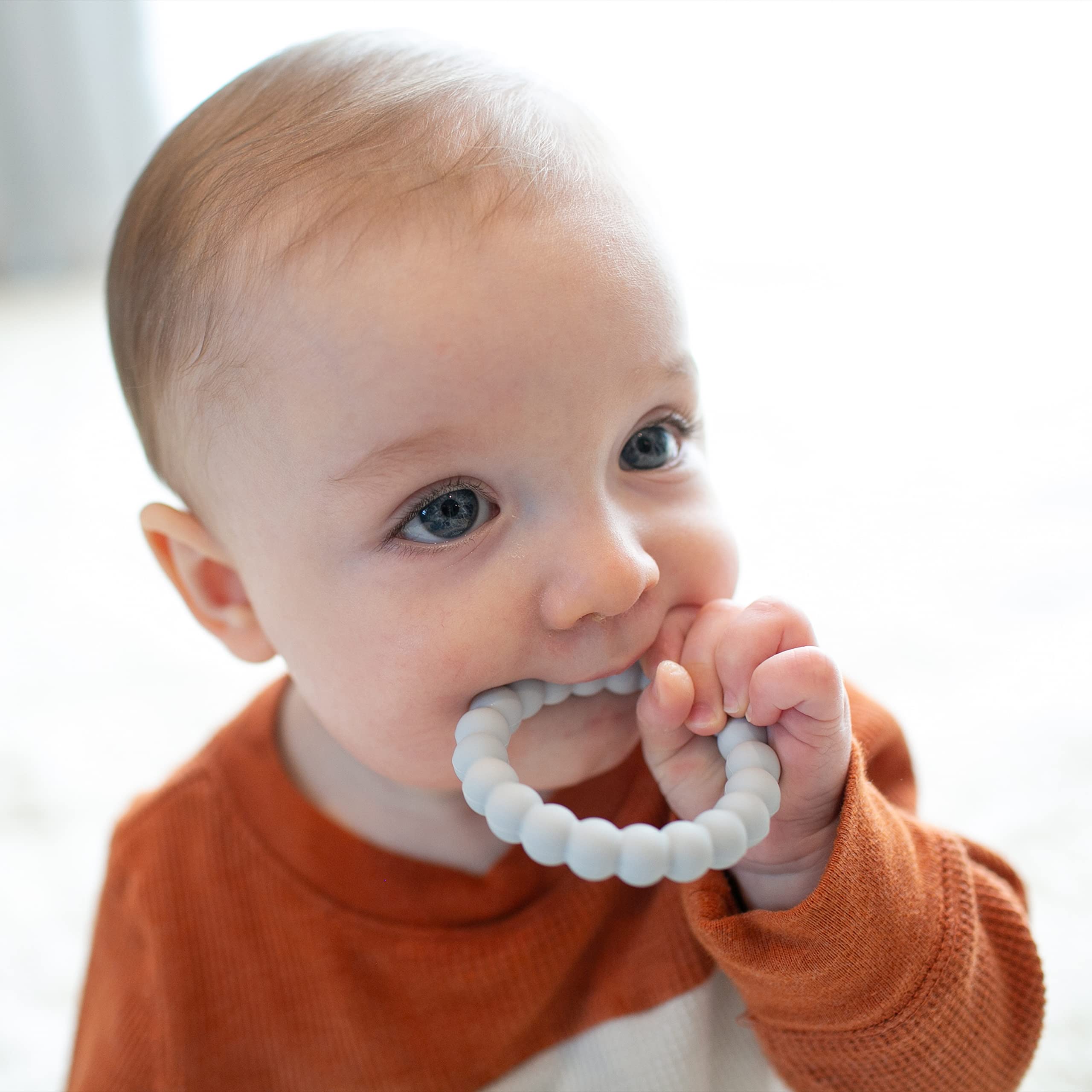 Dr. Brown's Flexees Beaded Teether Rings, 100% Silicone, Soft & Easy to Hold, Encourages Self-Soothe, 3 Pack, Black, White, Gray, BPA Free, 3m+