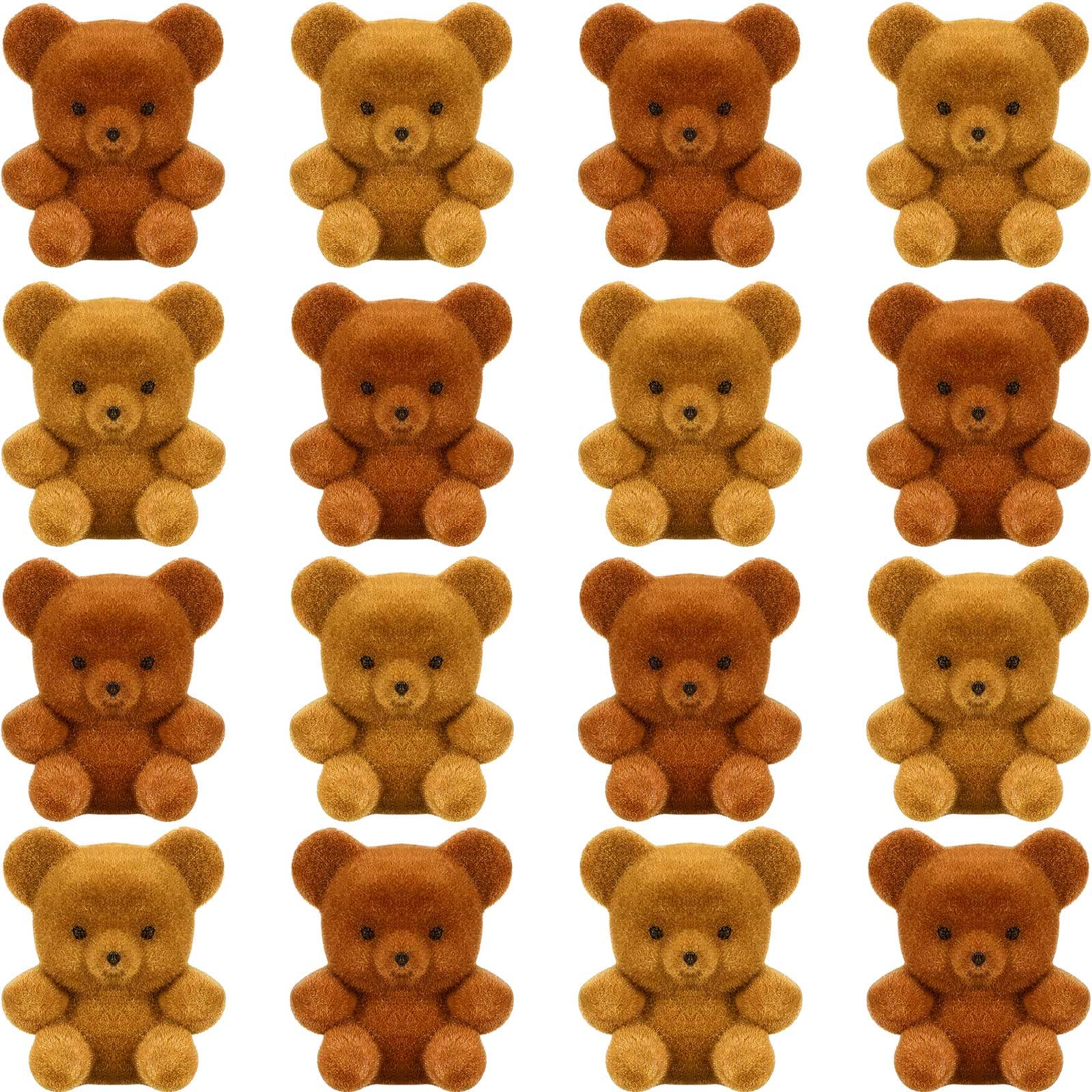 18 Pcs Valentine's Day Miniature Flocked Plush Mini Bears Stuffed Bear Decorations for Birthday Cake Wedding Decorations Bear Party Favor Bag Charm DIY Valentine's Day Decoration Supplies, 1 Inch