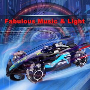 Lulu Home Remote Control Stunt Car with Lights & Fine Mist, Four-Wheel Drive RC Stunt Vehicle with Music, Boy Toy Car Birthday/Christmas New Year Gift for Kids