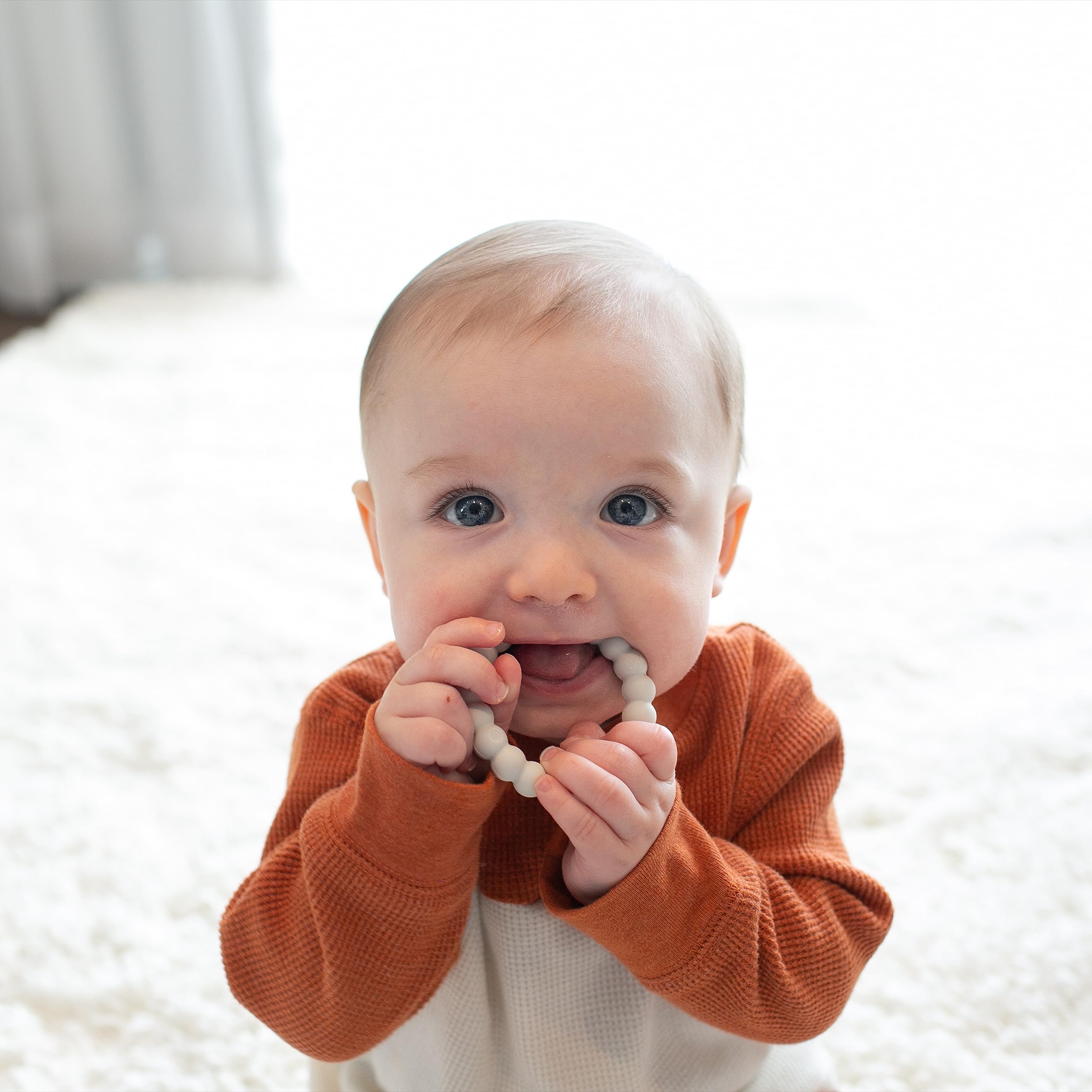 Dr. Brown's Flexees Beaded Teether Rings, 100% Silicone, Soft & Easy to Hold, Encourages Self-Soothe, 3 Pack, Black, White, Gray, BPA Free, 3m+