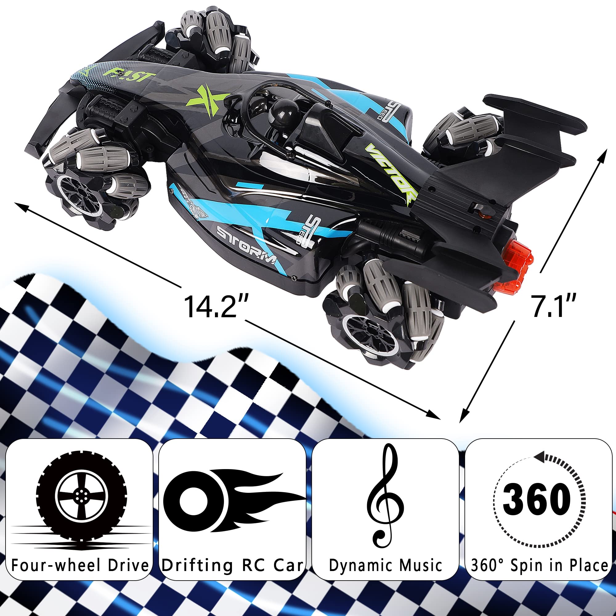 Lulu Home Remote Control Stunt Car with Lights & Fine Mist, Four-Wheel Drive RC Stunt Vehicle with Music, Boy Toy Car Birthday/Christmas New Year Gift for Kids