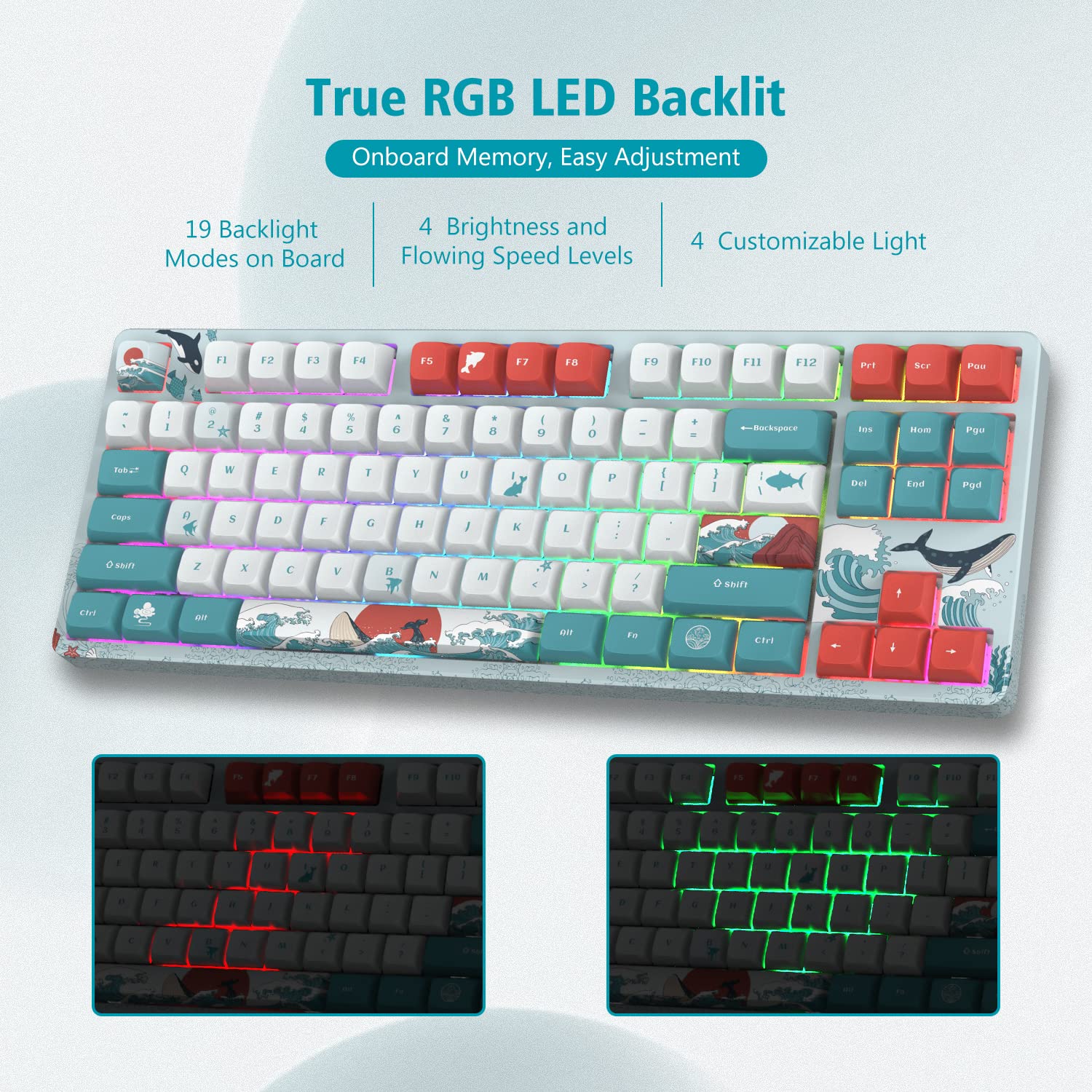 Womier M87 TKL Mechanical Keyboard, Hot Swappable Wireless Gaming Keyboard 87 Keys, RGB Backlit Custom Keyboard Onboard Memory for Windows Mac PC Gamer (Coral Sea, Gateron Red Switch)