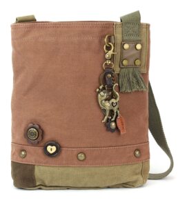 chala patch cross-body women handbag, canvas messenger bag, metal charming slim cat - mauve