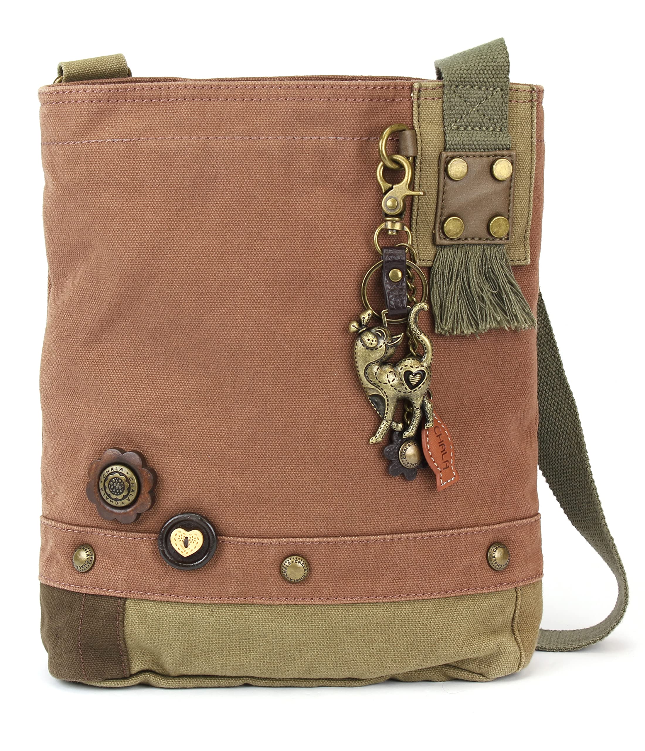 CHALA Patch Cross-Body Women Handbag, Canvas Messenger Bag, Metal Charming Slim Cat - Mauve