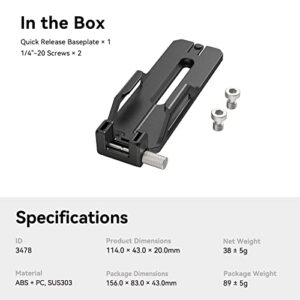 SMALLRIG Quick Release Baseplate for M.2 SSD Enclosure with Quick Drop-in Locking Design and Two 1/4"-20 Screws - 3478