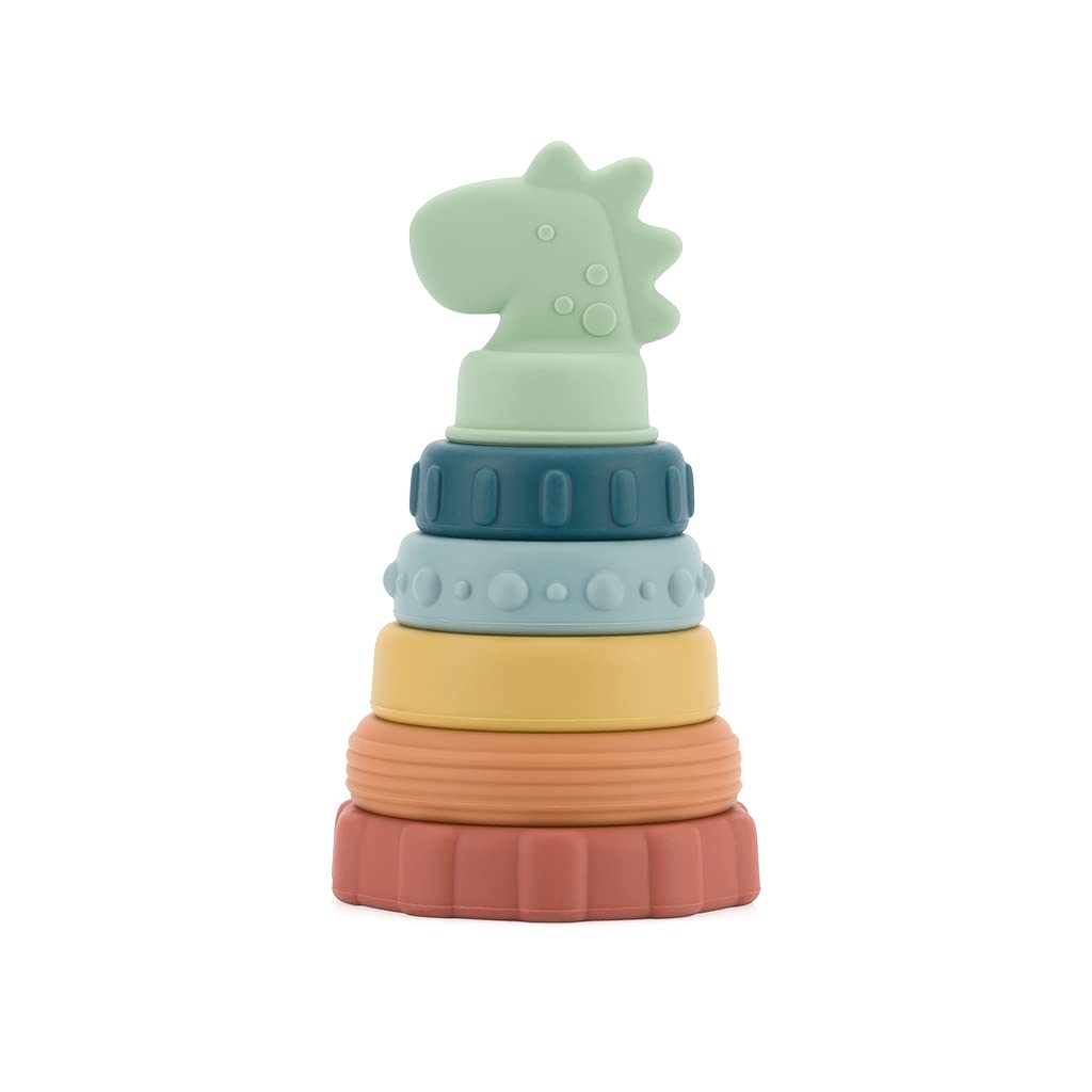 Itzy Ritzy - Itzy Stacker Silicone Stacking & Teething Toy - Baby Stacking Rings for Babies 3 Months & Up (Dinosaur)