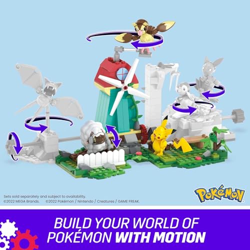 MEGA Pokémon Building Toys Set, Countryside Windmill with 240 Pieces, Motion and 3 Poseable Action Figures, for Kids