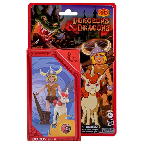 Dungeons & Dragons Cartoon Classics 6-Inch-Scale Bobby & Uni 2-Pack Action Figures, D&D 80s Cartoon, Includes d12 from Exclusive D&D Dice Set