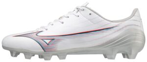 mizuno alpha select junior soccer shoe, white-ignition red, 5 us unisex big kid