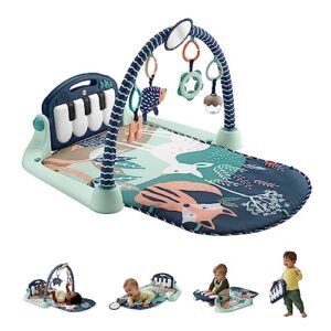 fisher-price baby playmat kick & play piano gym with musical and sensory toys for newborn to toddler, navy fawn