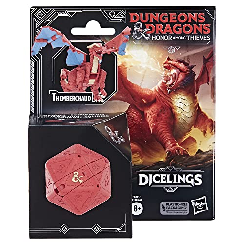 Dungeons & Dragons Honor Among Thieves D&D Dicelings Red Dragon Themberchaud Collectible, Monster Dice Converting Giant d20 Action Figures Role Playing Dice (F5211)