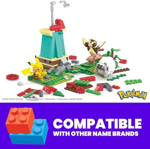 MEGA Pokémon Building Toys Set, Countryside Windmill with 240 Pieces, Motion and 3 Poseable Action Figures, for Kids