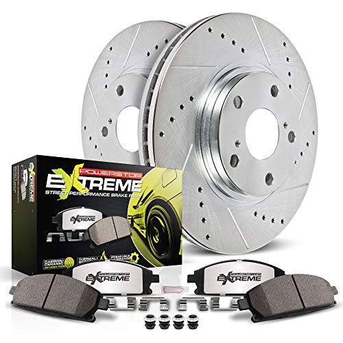 Power Stop K8821-26 Front Z26 Street Warrior Brake Pad and Rotor Kit and 2 Front Sensor Wires For Volkswagen Touareg 2011-2017 [Model Specific]